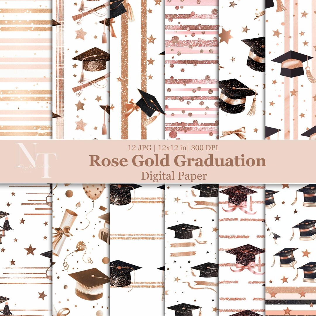 Graduation Digital Paper Seamless Pattern, Class of 2024, Glitter Rose ...