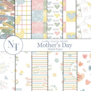 Mothers Day Digital Paper Bundle Pastel Floral Heart Mom Scrapbook ...