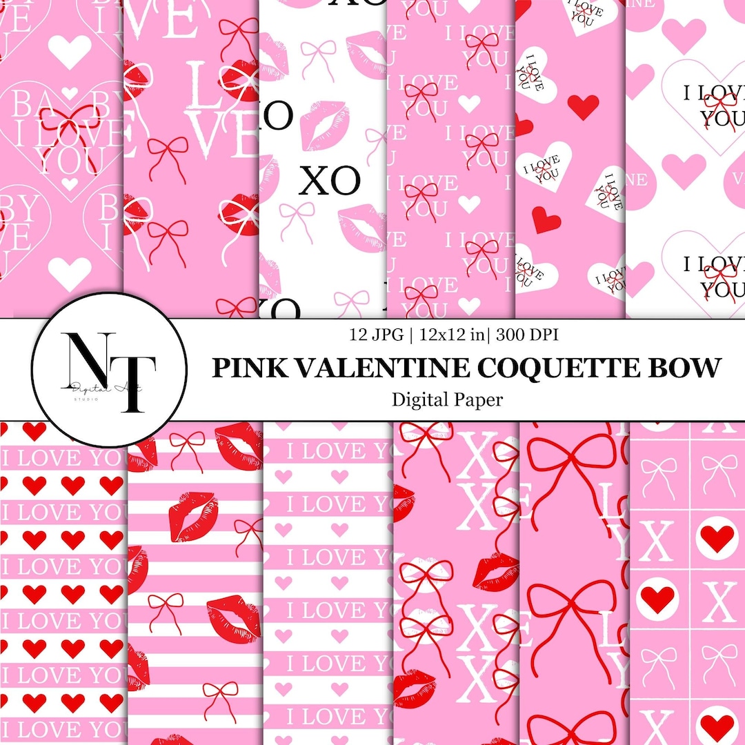 Sweet Pink Valentine's Day Digital Paper Love Seamless Pattern Red ...
