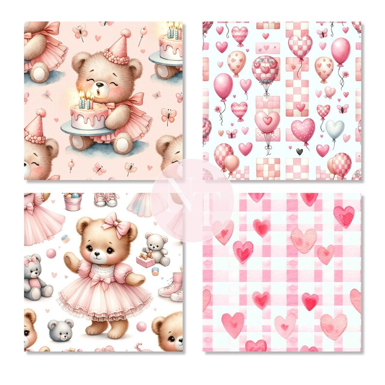 Pink Teddy Bear Digital Paper, Baby Bear Pattern, Nursery Baby Girl ...
