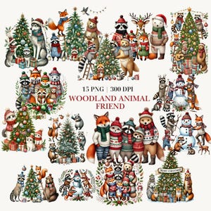 Watercolor Woodland Animal Christmas Clipart PNG, Cute Animal PNG ...