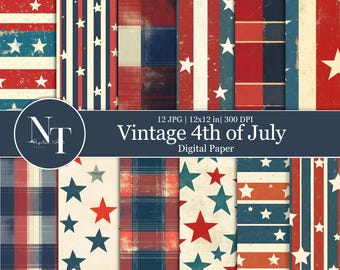 4th of July Digital Paper, USA Grunge Flag Seamless Pattern, USA ...