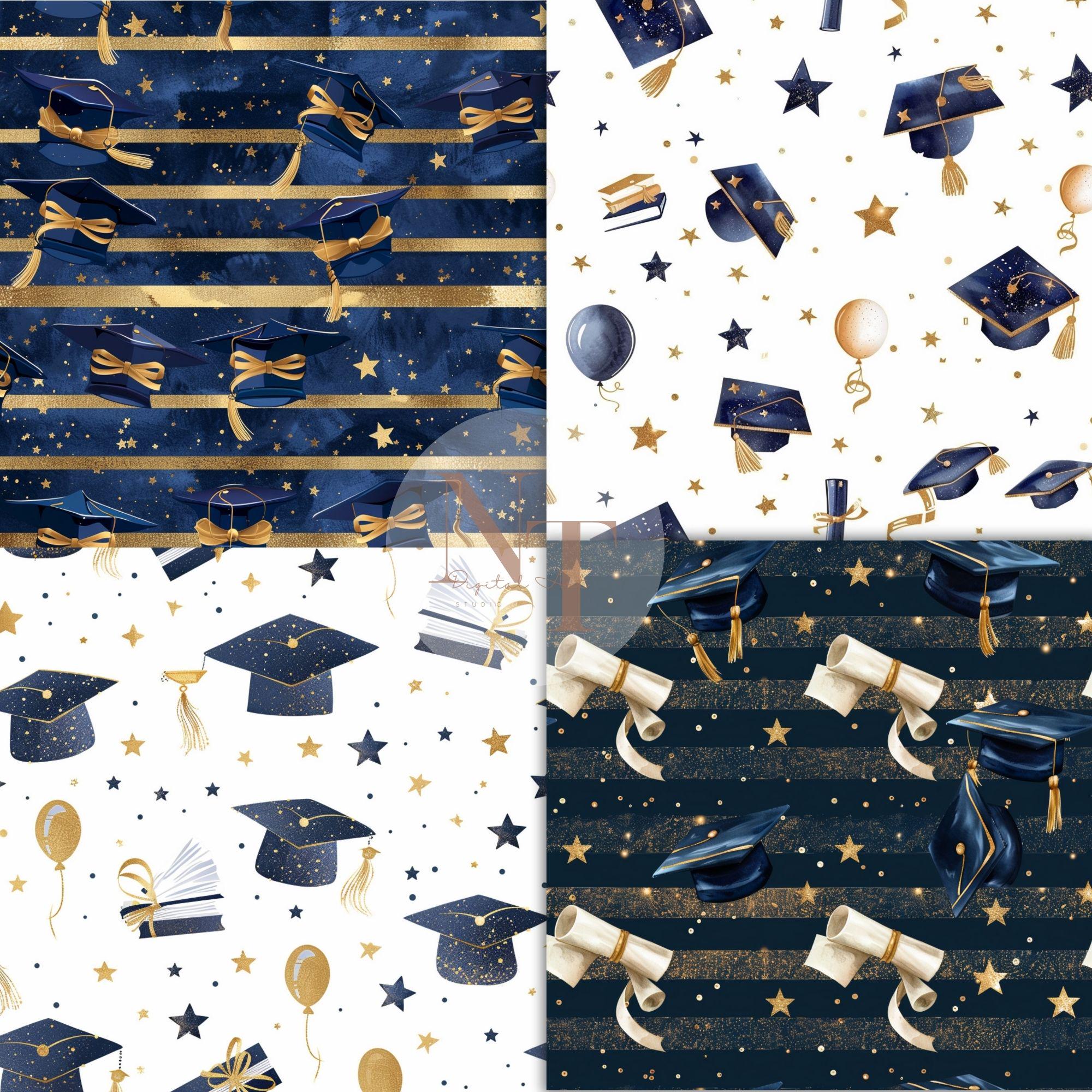 Graduation Digital Paper Seamless Pattern, Class of 2024, Glitter Blue ...