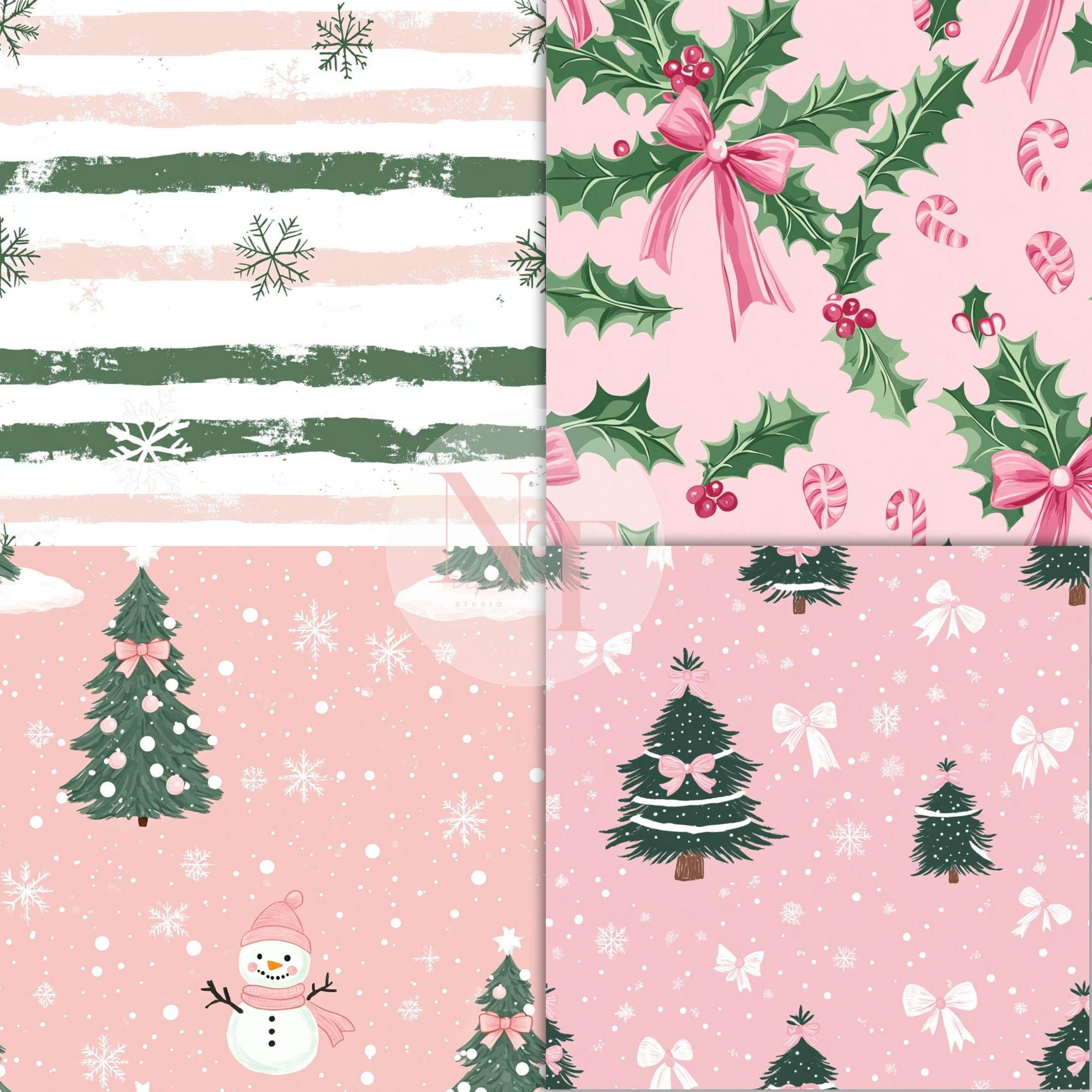 Pink Christmas Digital Paper Pink Bow Coquette Seamless Pattern ...