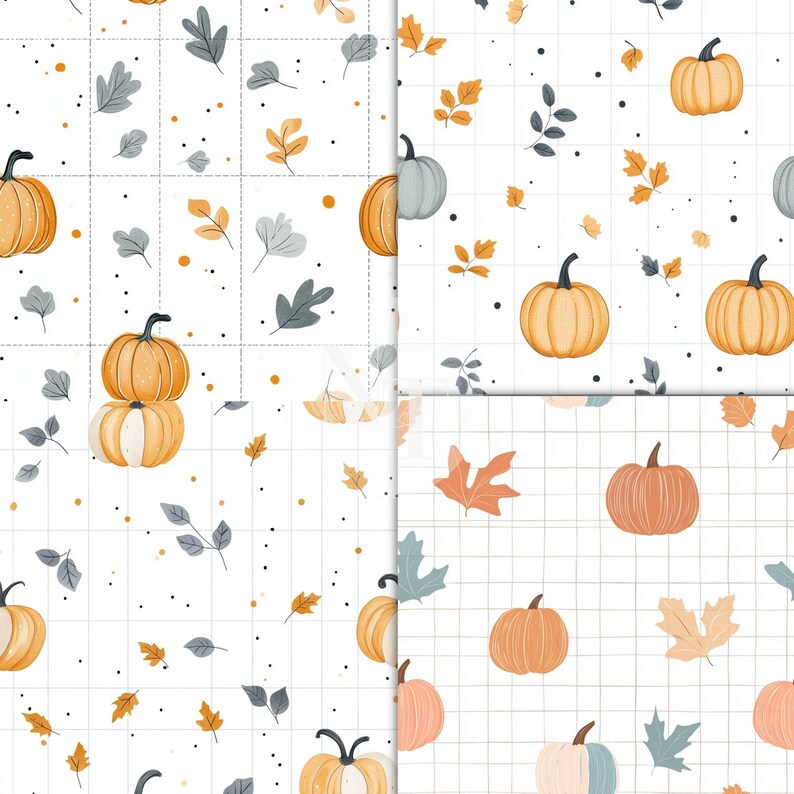 Watercolor Boho Fall Autumn Digital Paper, Pastel Pumpkin Seamless ...