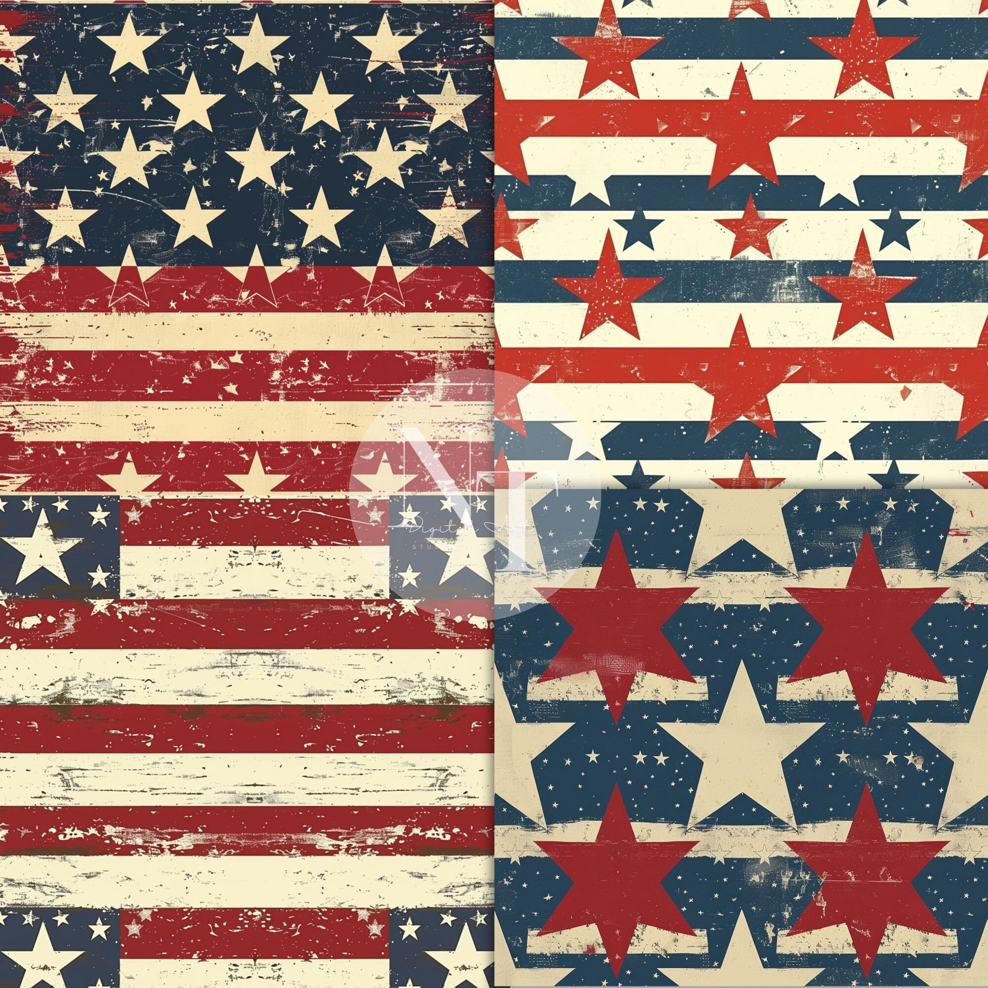 4th of July Digital Paper, USA Grunge Flag Seamless Pattern, USA ...