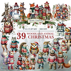 Watercolor Woodland Animal Christmas Clipart PNG, Cute Animal PNG ...