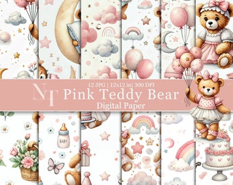 Pink Teddy Bear Theme, Seamless Digital Paper - Etsy