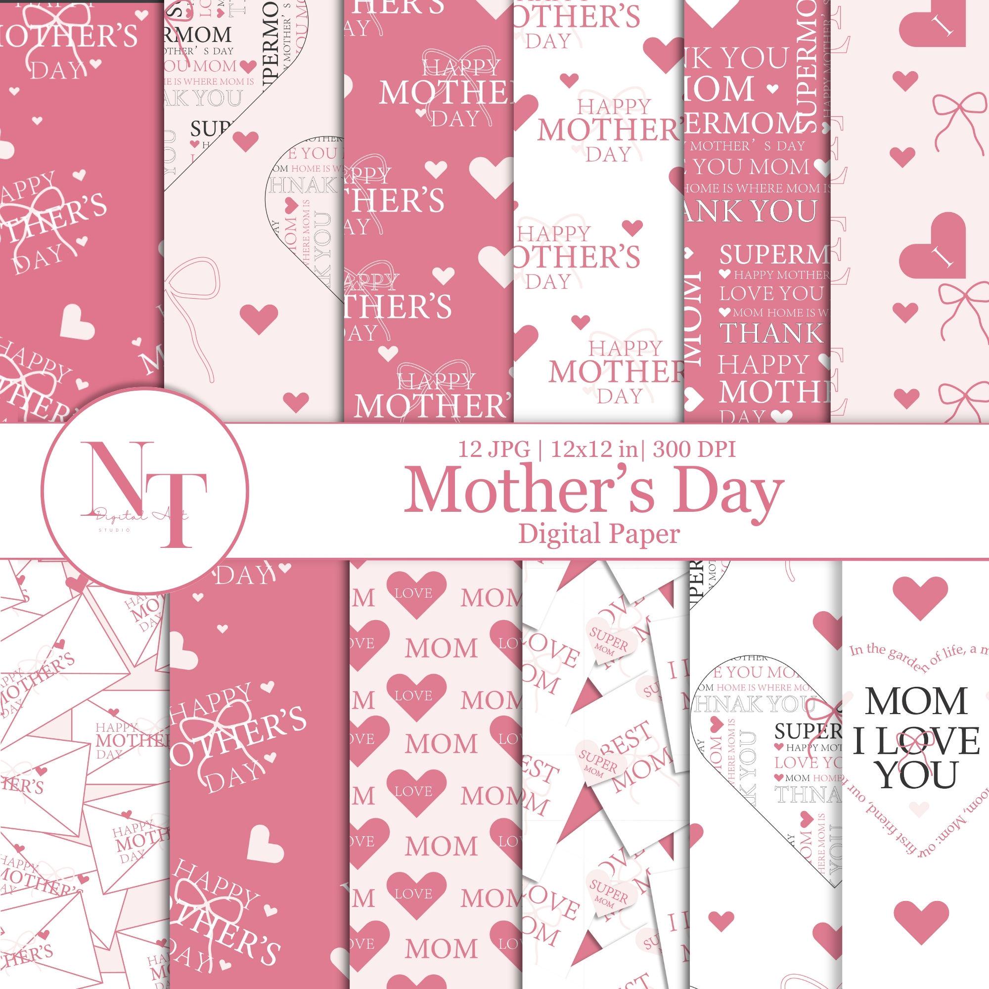 Mothers Day Digital Paper Mom Seamless Pattern Pink Heart Scrapbook ...