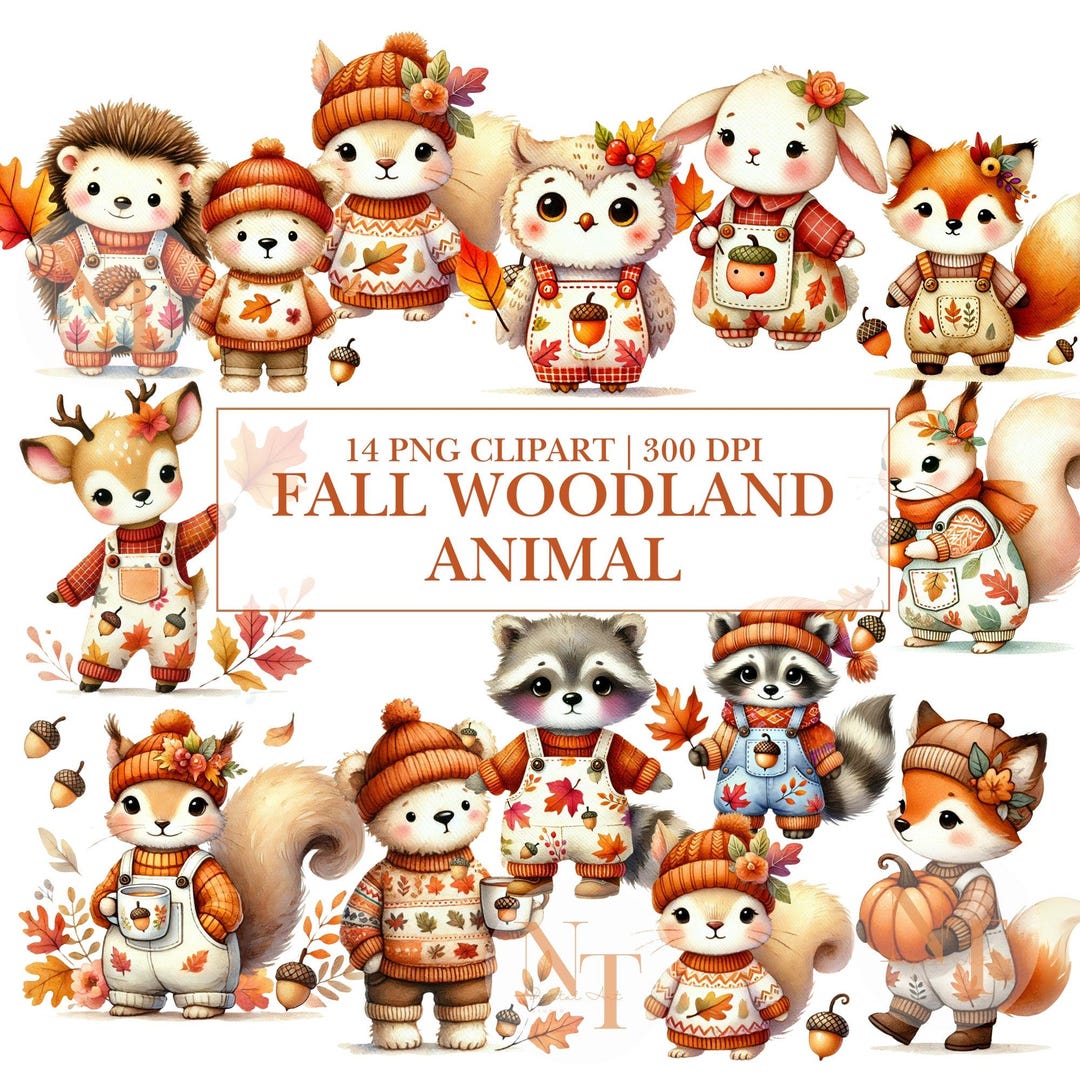 Watercolor Cute Fall Woodland Animal Clipart PNG, Cozy Autumn Mushroom ...