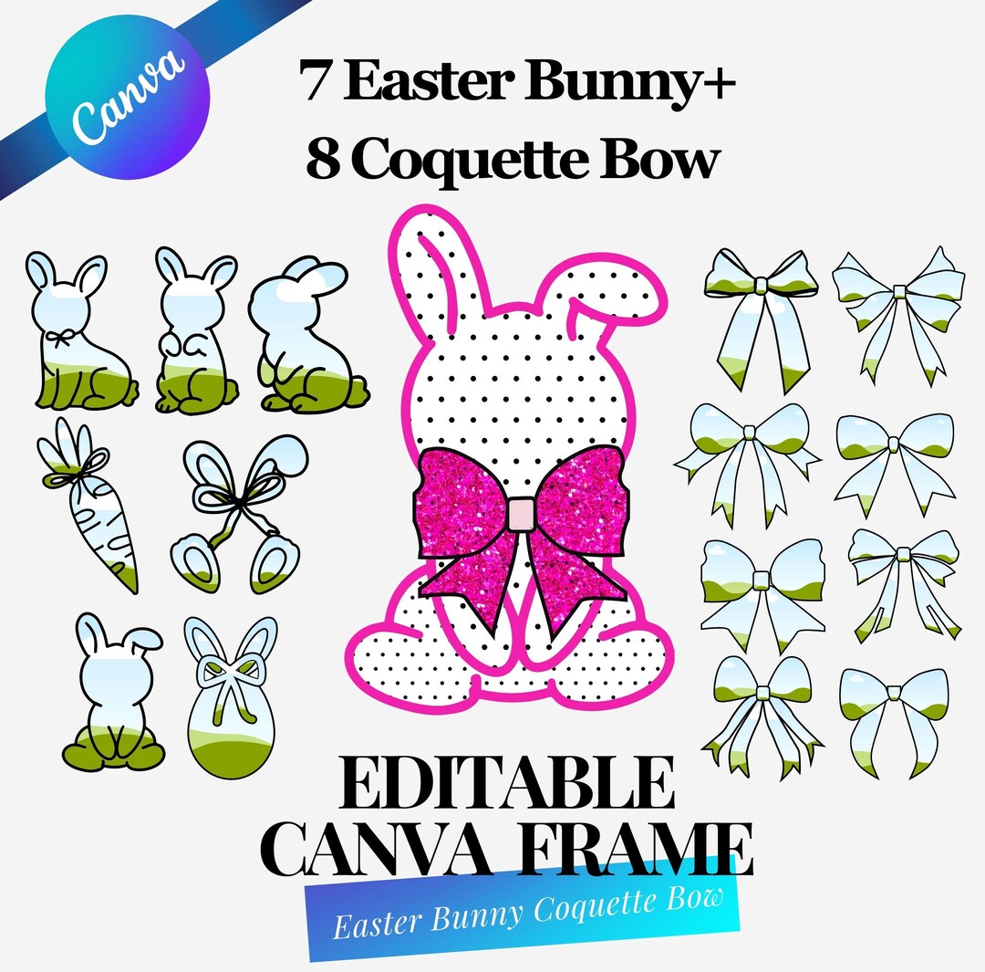 Easter Bunny Coquette Bow Canva Frame Template, Editable Easter Bunny ...