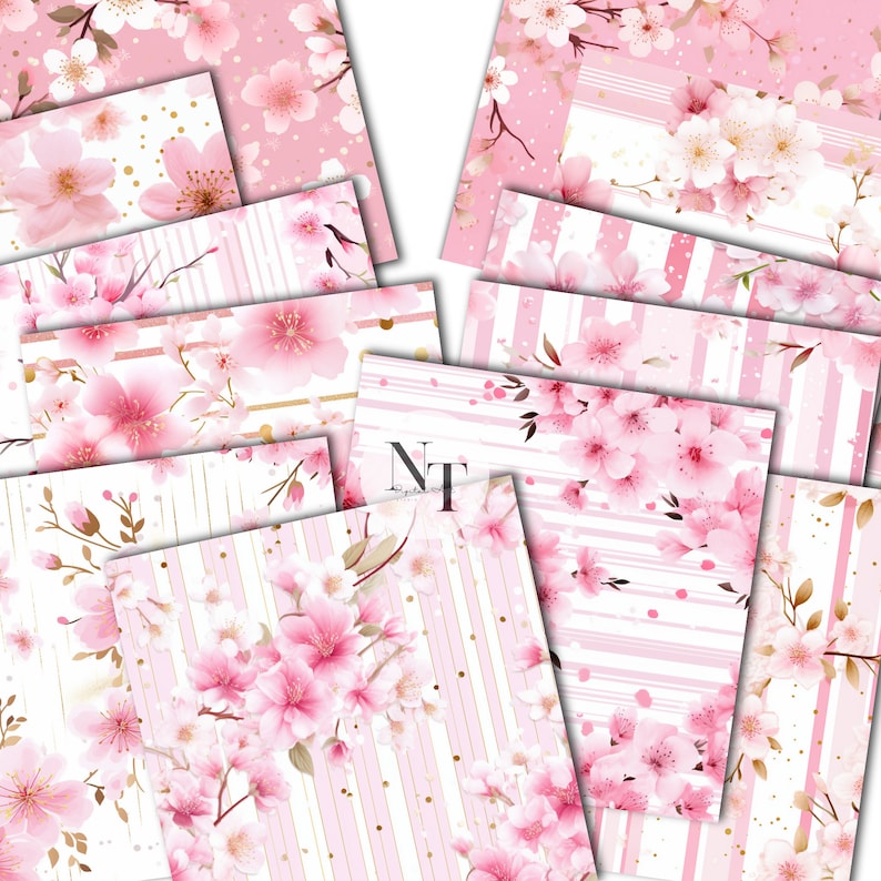 Cherry Blossom Digital Papers Sakura Paper Pack Spring Flower Scrapbook ...