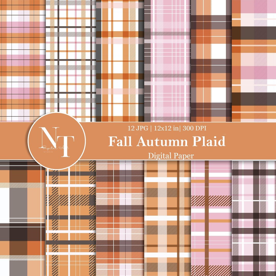 Fall Autumn Plaid Digital Paper, Pink Orange Gingham Seamless Pattern ...