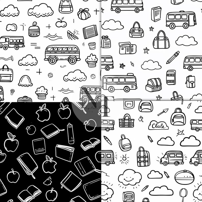 Back to School Doodle Digital Paper, Class Room Seamless Pattern ...