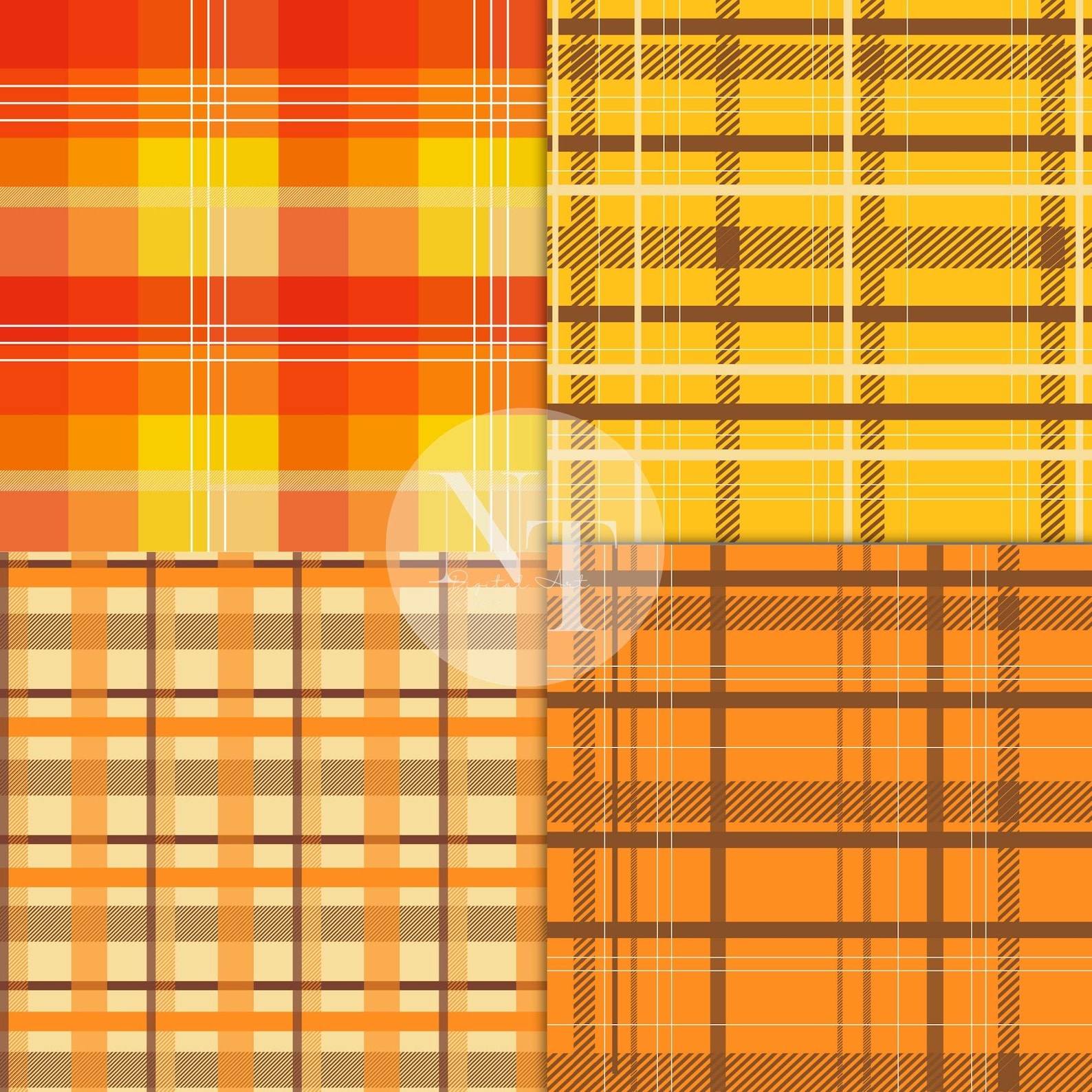 Halloween Plaid Digital Paper, Orange Plaid Seamless Pattern, Autumn ...
