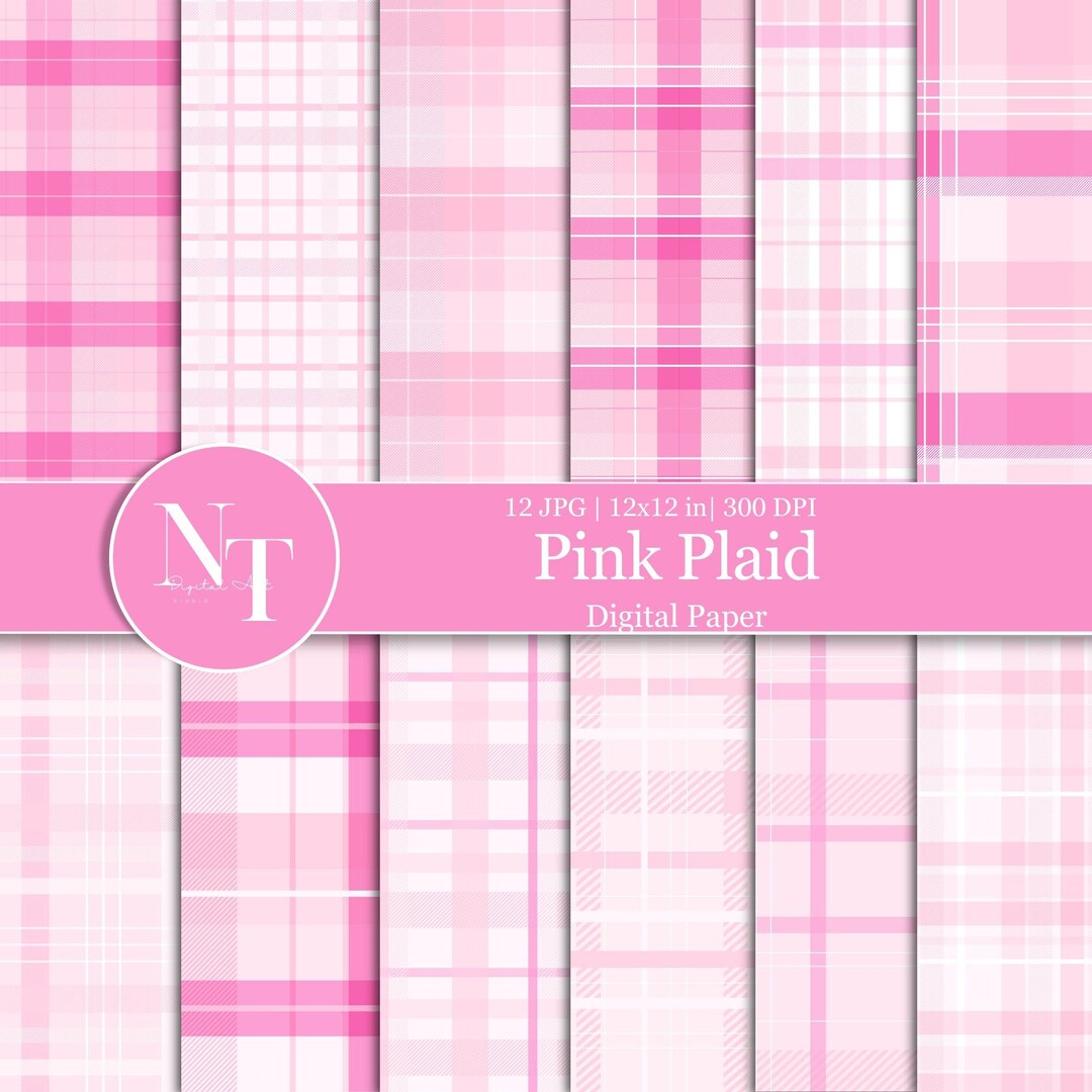 Pink Buffalo Plaid Digital Paper, Nursery Baby Girl Seamless Pattern ...