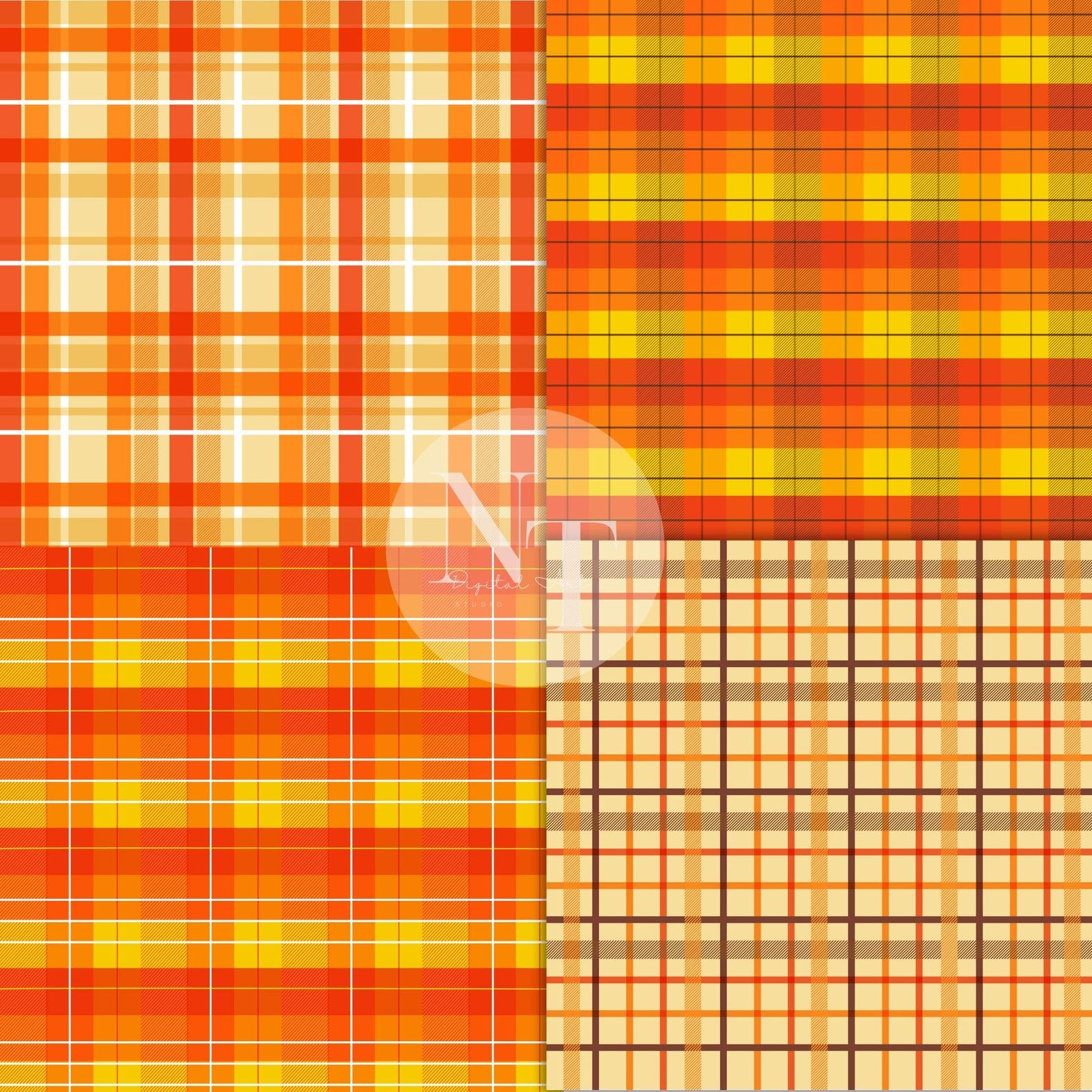 Halloween Plaid Digital Paper, Orange Plaid Seamless Pattern, Autumn ...