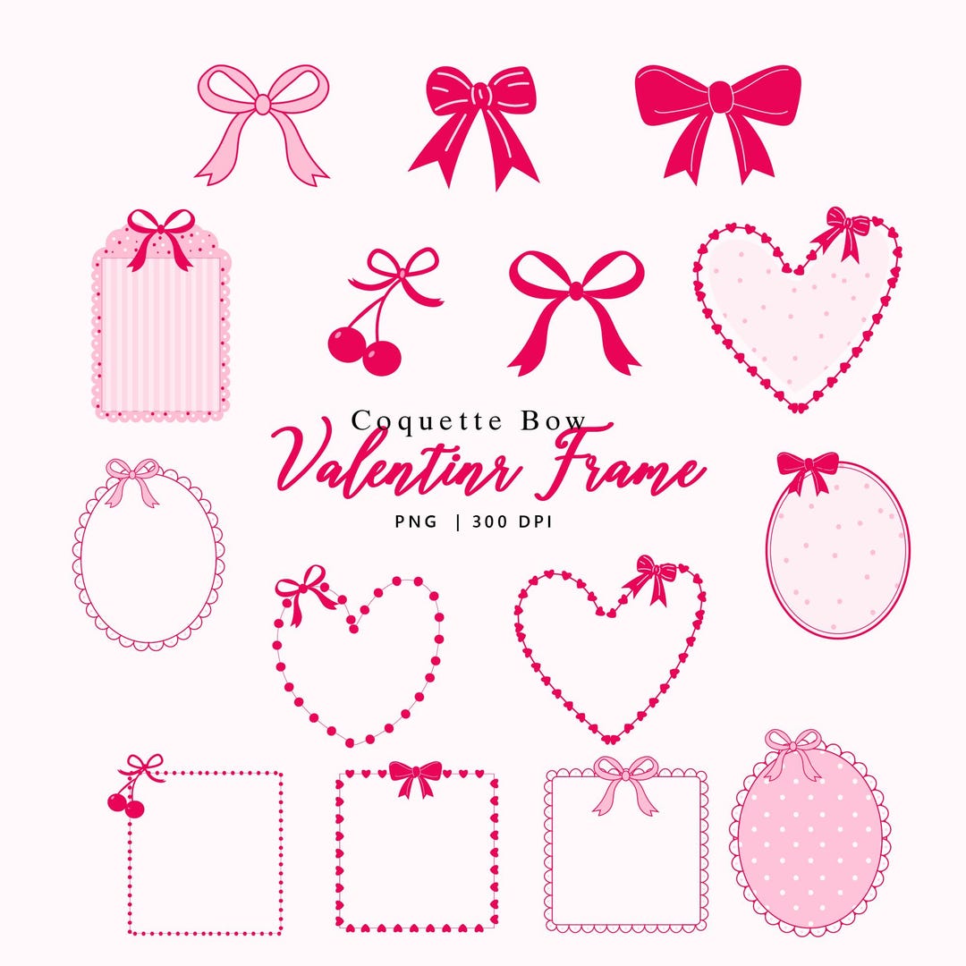 Valentine Frame Frame Clipart PNG, Pink Bow Coquette, Heart Border ...