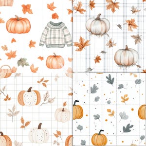 Watercolor Boho Fall Autumn Digital Paper, Pastel Pumpkin Seamless ...