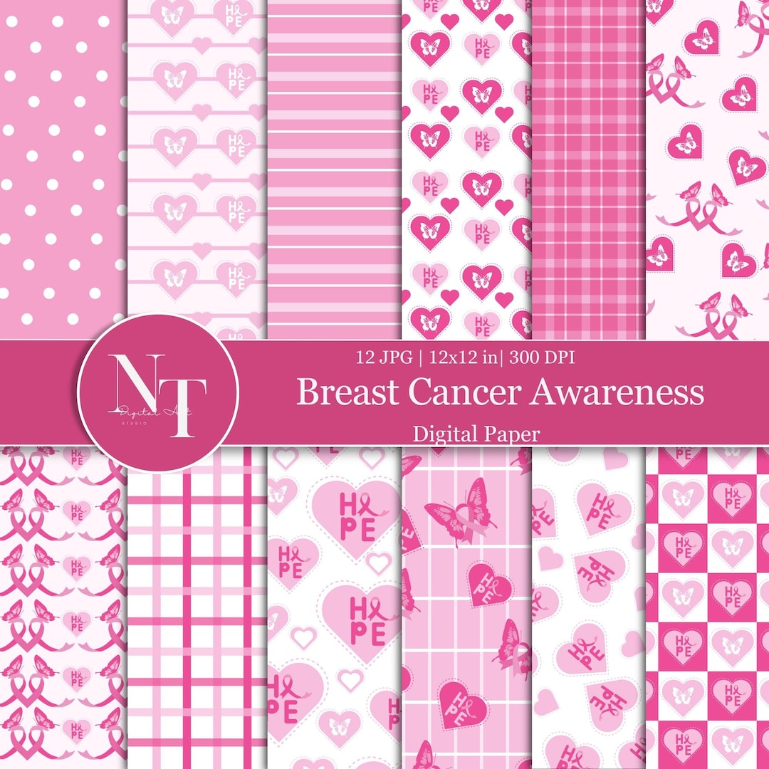 Breast Cancer Awareness Digital Paper, Pink Ribbon Seamless Pattern ...