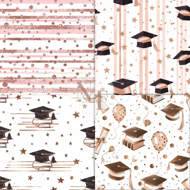 Graduation Digital Paper Seamless Pattern, Class of 2024, Glitter Rose ...