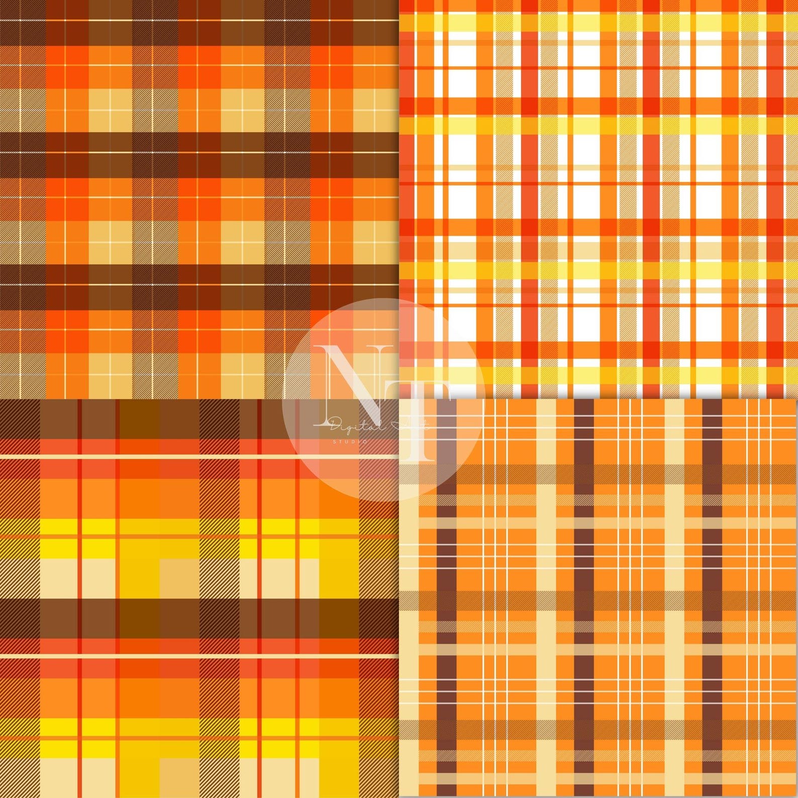 Halloween Plaid Digital Paper, Orange Plaid Seamless Pattern, Autumn ...