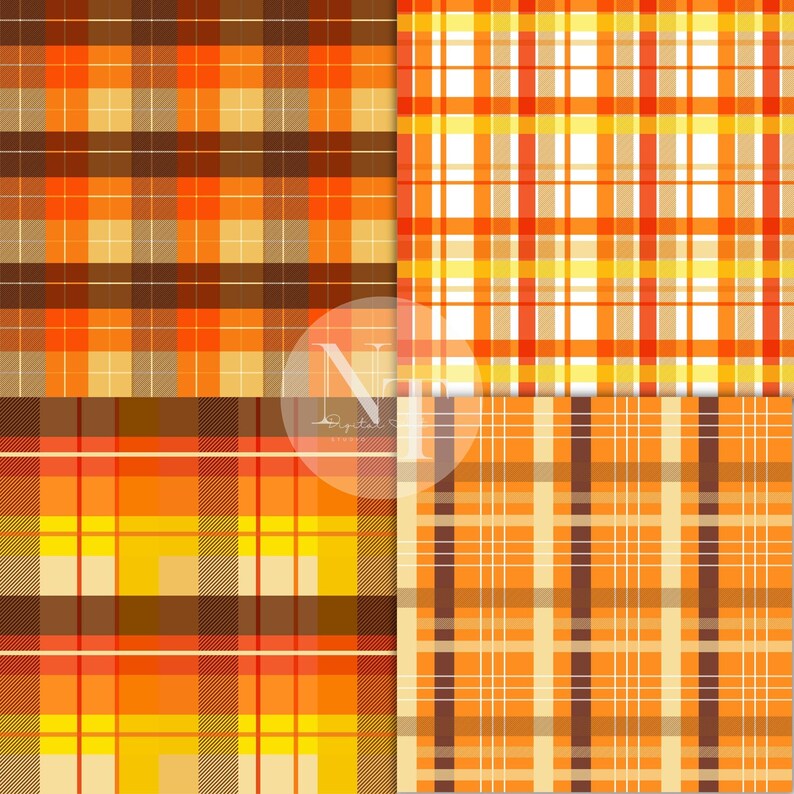Halloween Plaid Digital Paper, Orange Plaid Seamless Pattern, Autumn ...