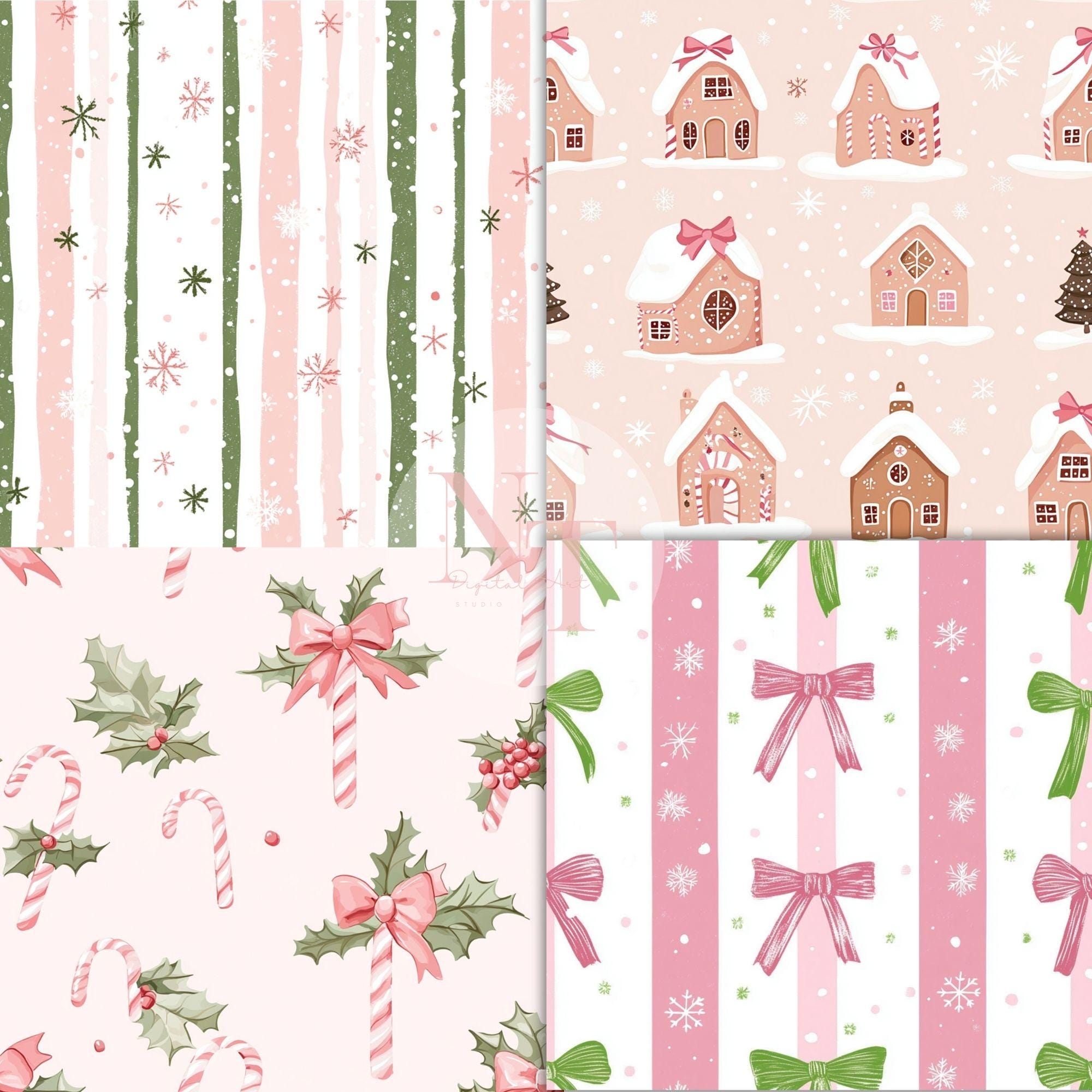 Pink Christmas Digital Paper Pink Bow Coquette Seamless Pattern ...