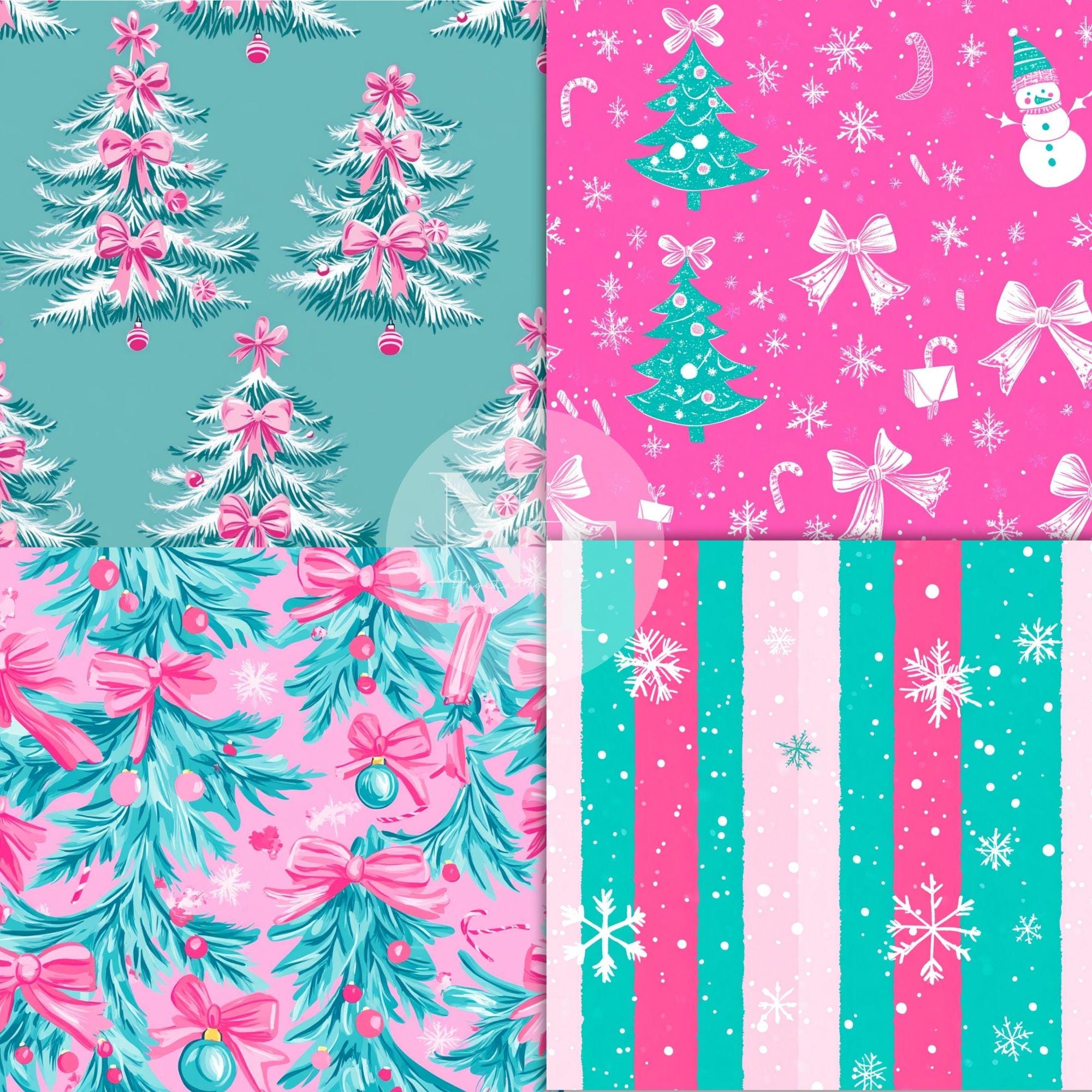 Mint & Pink Christmas Digital Papers Seamless Pattern Pink Pepermint ...