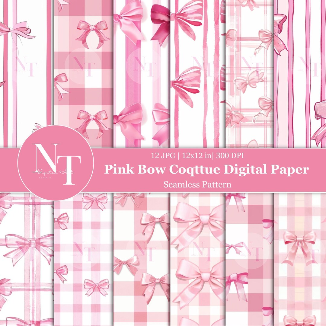 Pink Bow Coquette Digital Paper, Baby Shower Seamless Pattern, Nursery ...