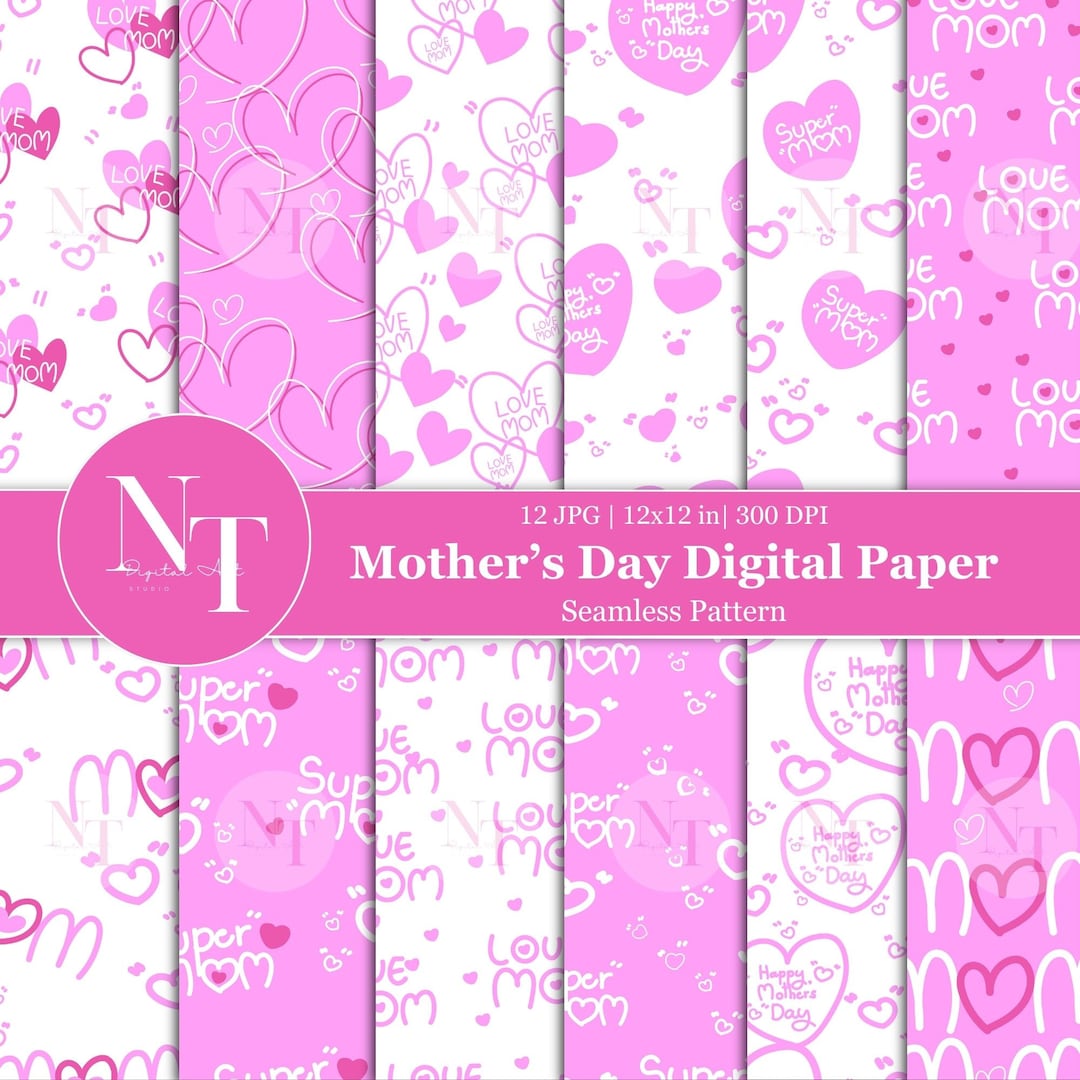 Mother's Day Digital Paper, Mom Seamless Pattern, Love Mom Scrapbook ...
