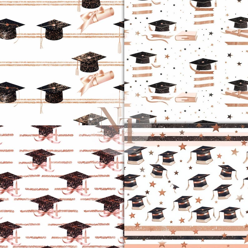 Graduation Digital Paper Seamless Pattern, Class of 2024, Glitter Rose ...