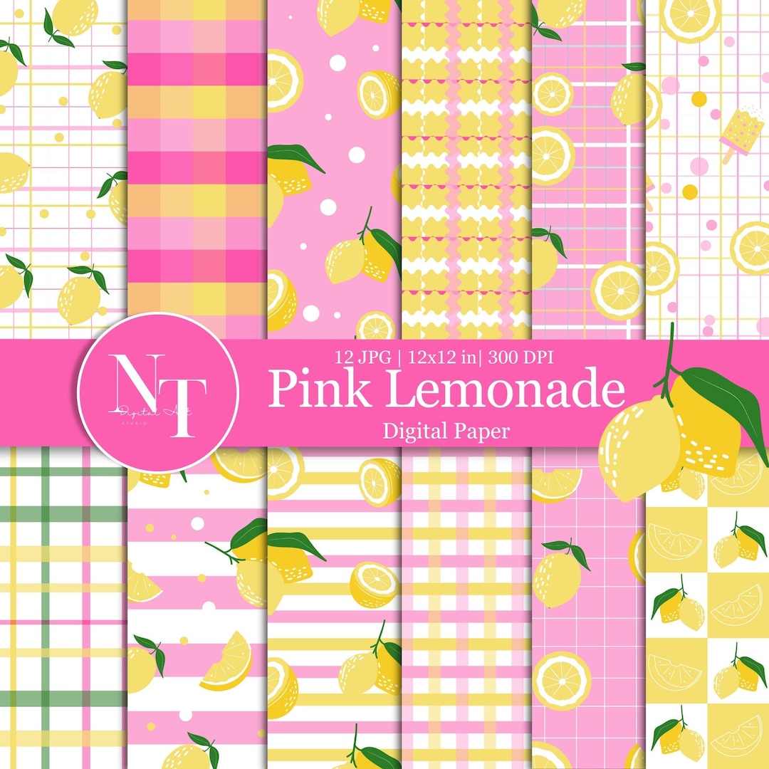Pink Lemonade Digital Paper, Pink and Yellow Stripes Seamless Pattern ...