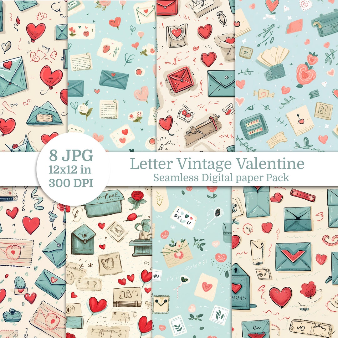 Letter Vintage Valentine Seamless, Vintage Valentine Digital Paper ...