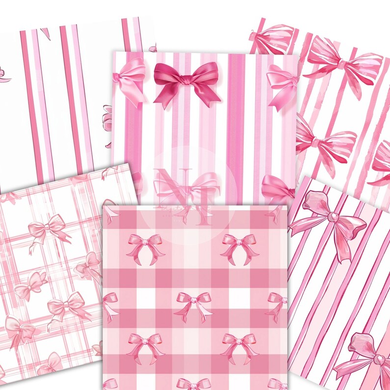 Pink Bow Coquette Digital Paper, Baby Shower Seamless Pattern, Nursery ...