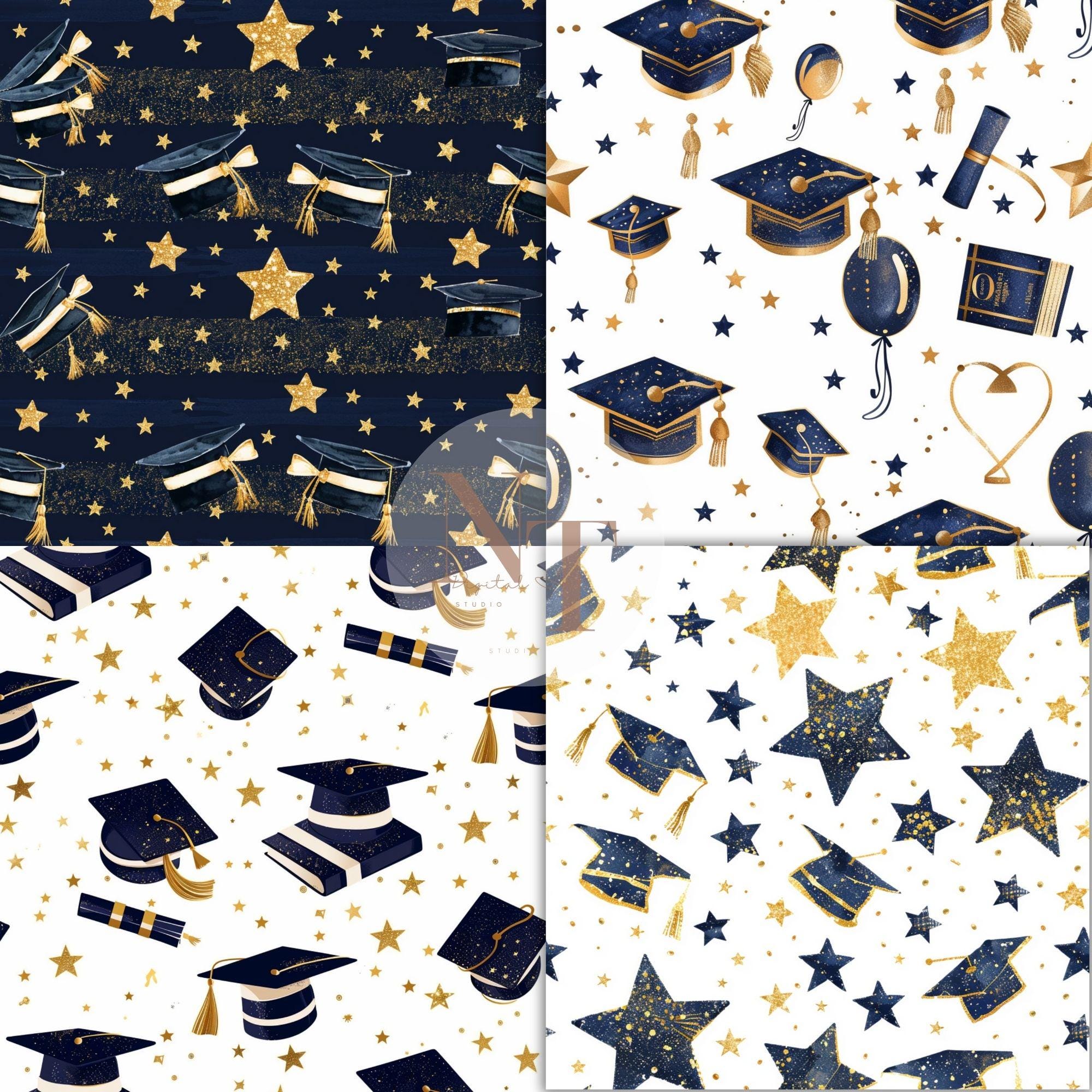 Graduation Digital Paper Seamless Pattern, Class of 2024, Glitter Blue ...