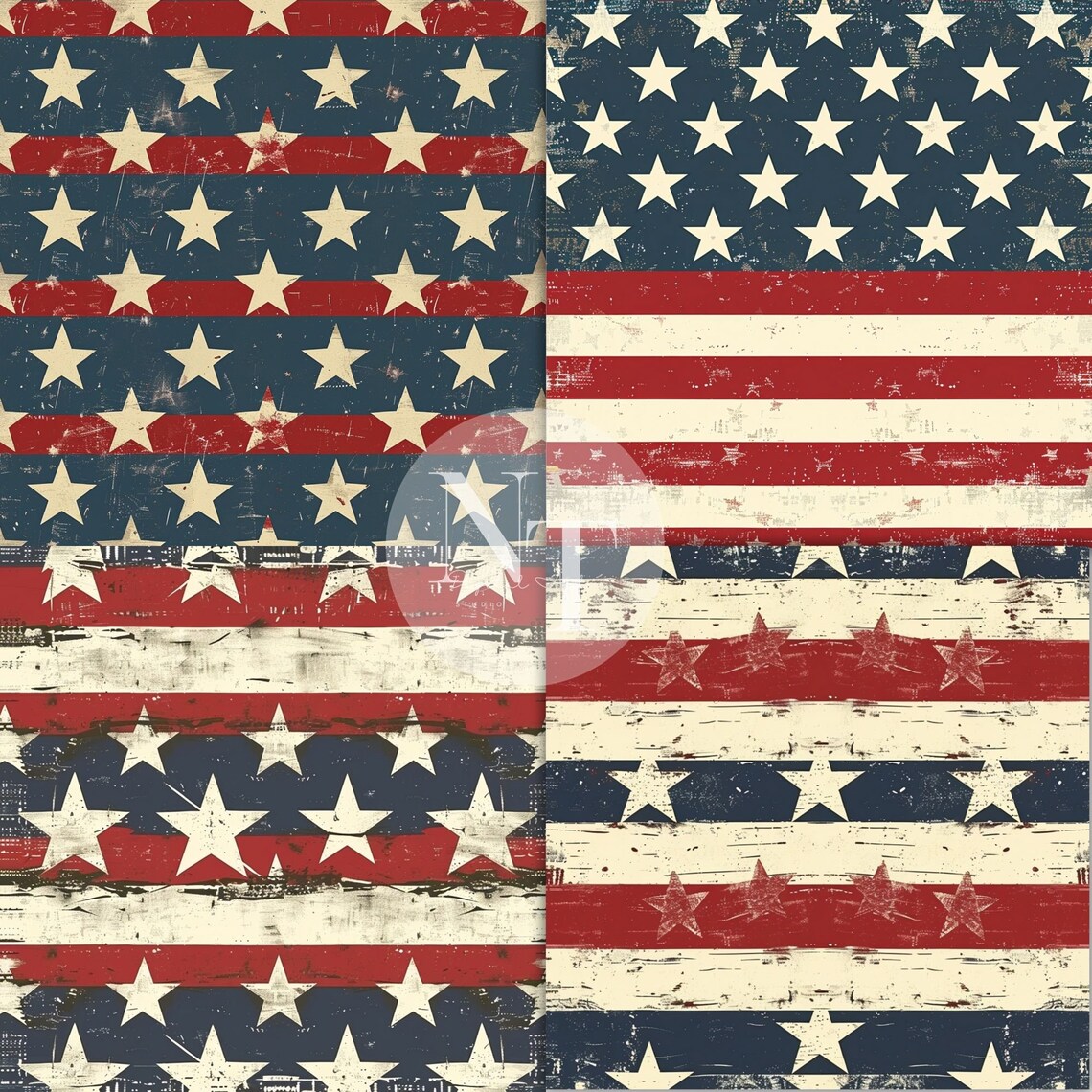 4th of July Digital Paper, USA Grunge Flag Seamless Pattern, USA ...