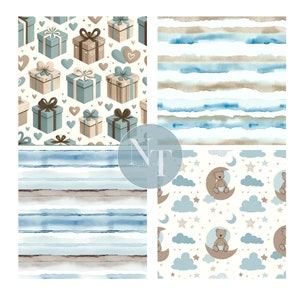 Blue Teddy Bear Digital Paper, Baby Bear Pattern, Nursery Baby Boy ...