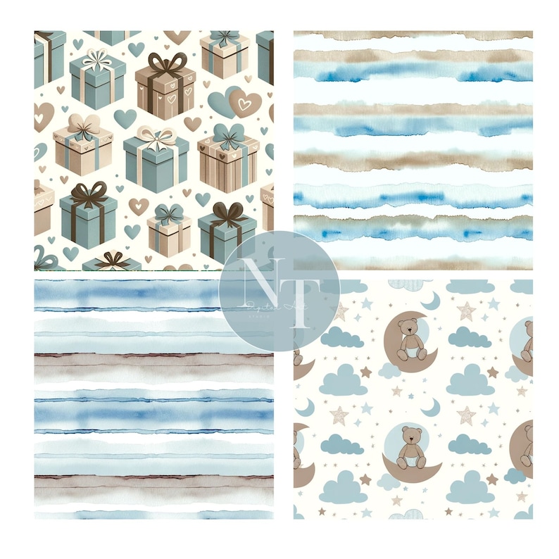 Blue Teddy Bear Digital Paper, Baby Bear Pattern, Nursery Baby Boy ...