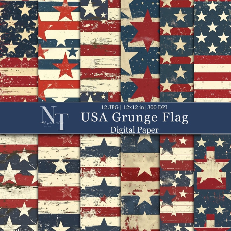4th of July Digital Paper, USA Grunge Flag Seamless Pattern, USA ...