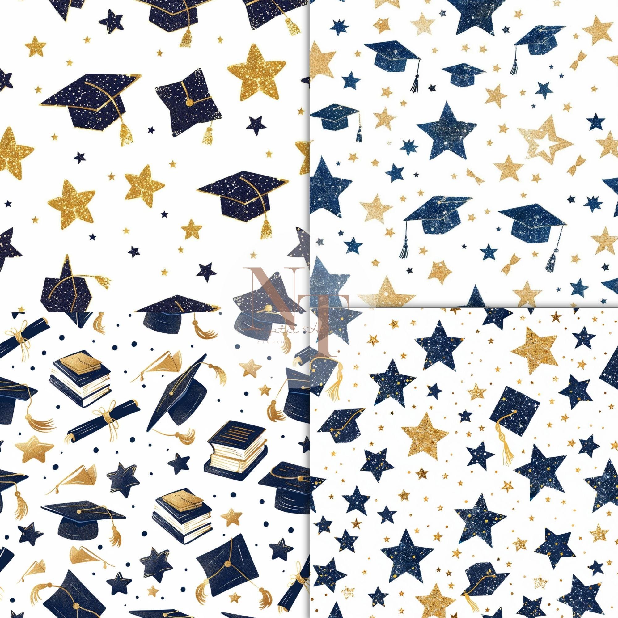Graduation Digital Paper Seamless Pattern, Class of 2024, Glitter Blue ...