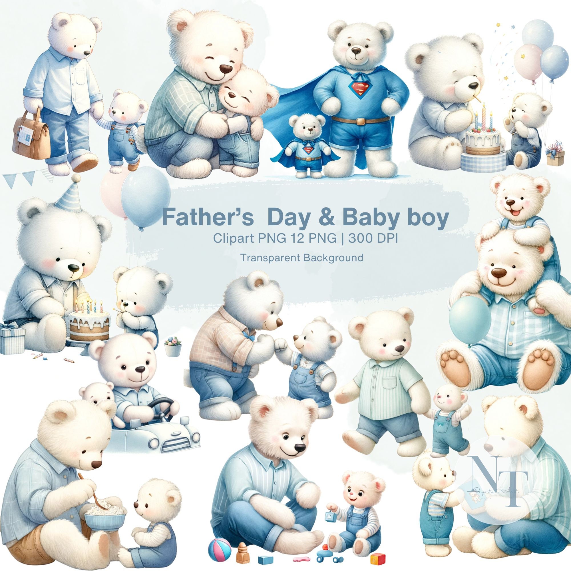 Watercolor Fathers Day Clipart Png, Dad Clipart, Teddy Baby Bear PNG ...