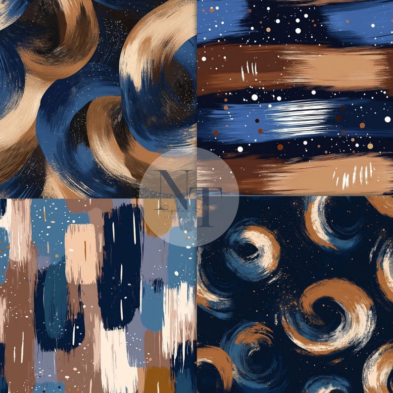 Father's Day Brush Stroke Digital Paper, Blue & Brown Abstract ...