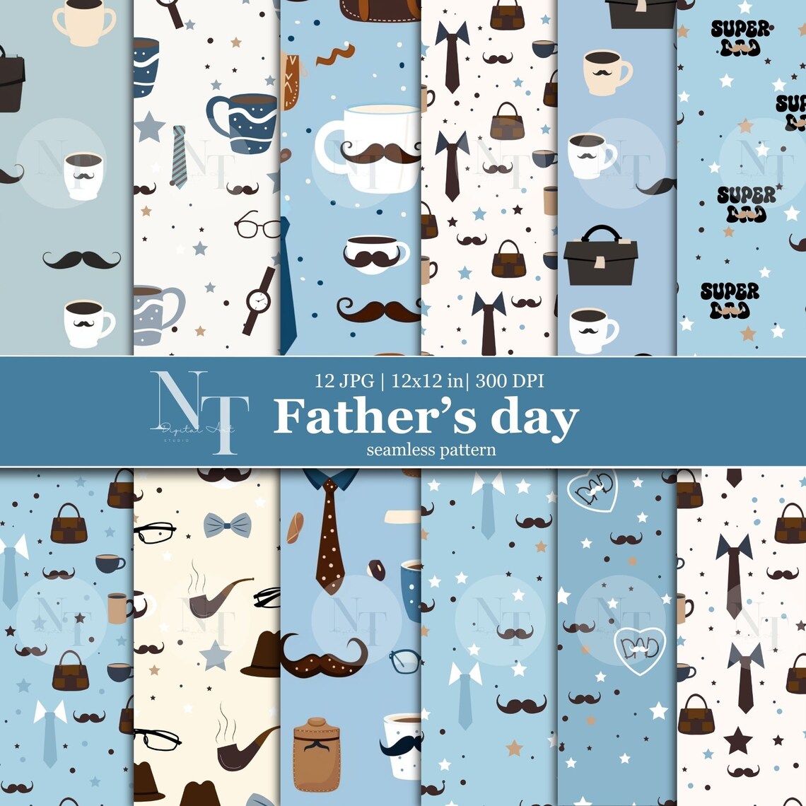 Happy Fathers Day Digital Paper, Dad Seamless Pattern, Fathers Day ...