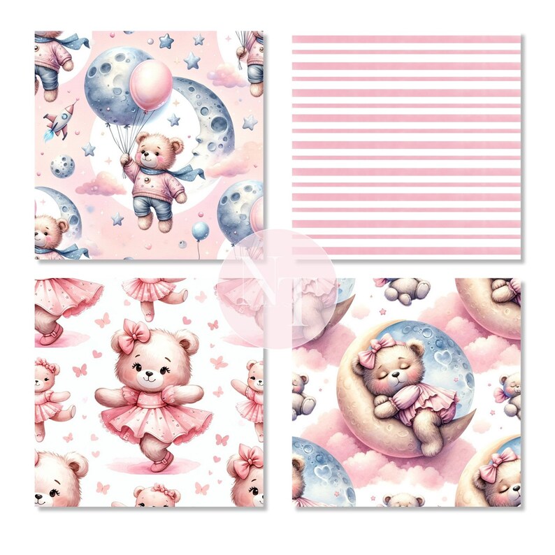 Pink Teddy Bear Digital Paper, Baby Bear Pattern, Nursery Baby Girl ...