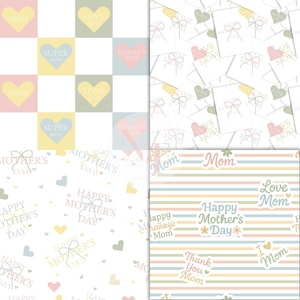 Mothers Day Digital Paper Bundle Pastel Floral Heart Mom Scrapbook ...