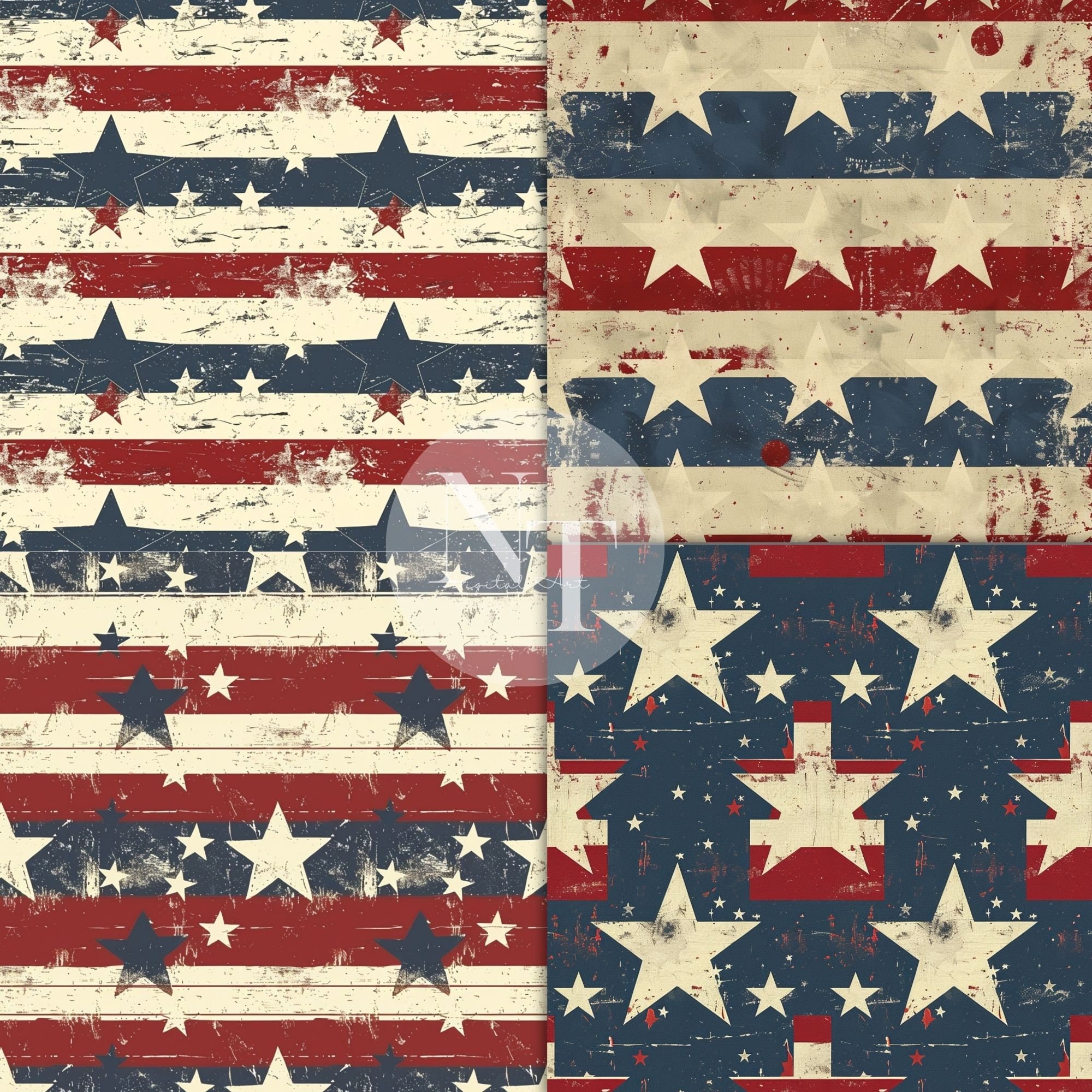 4th of July Digital Paper, USA Grunge Flag Seamless Pattern, USA ...