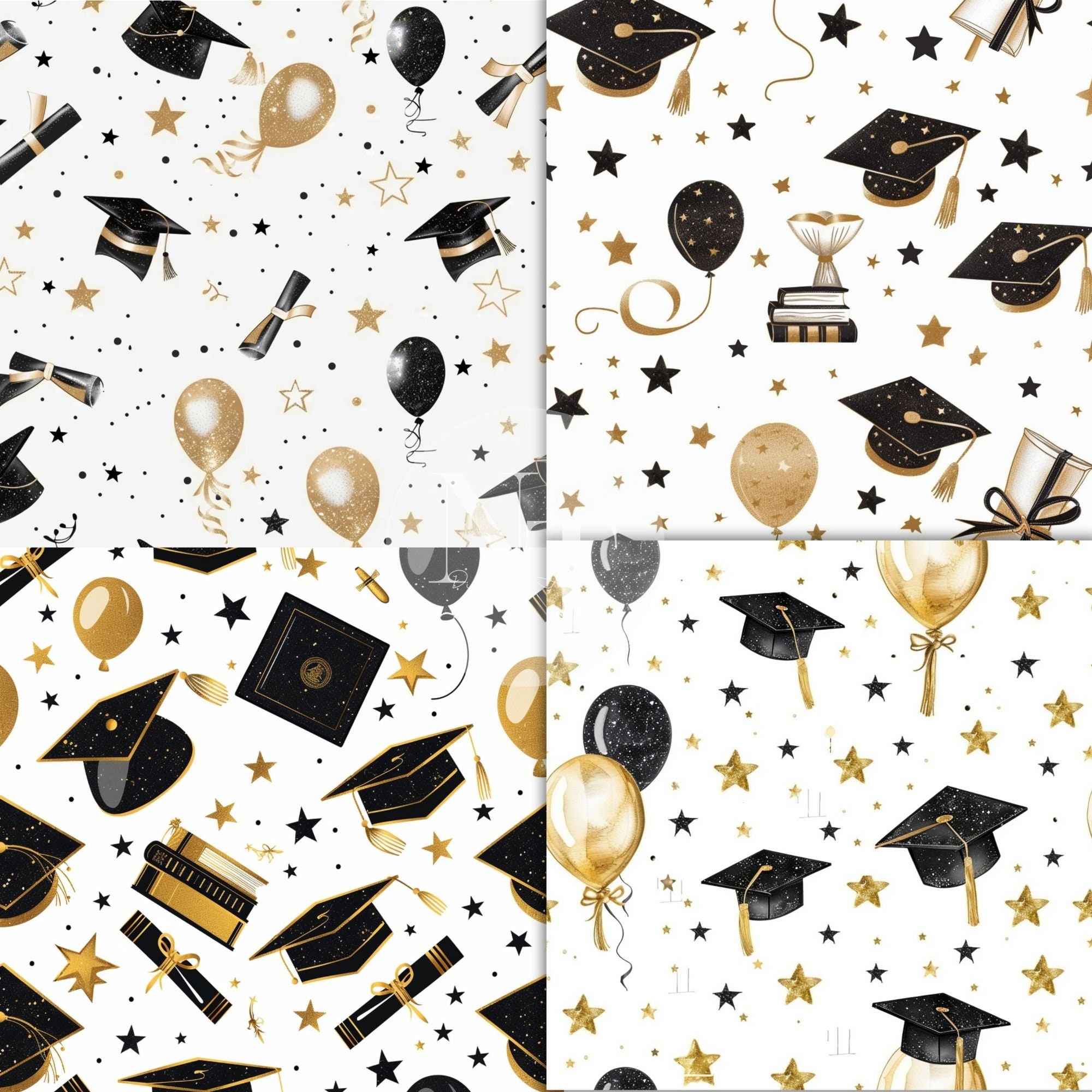 Graduation Digital Paper Seamless Pattern, Class of 2024, Glitter Gold ...