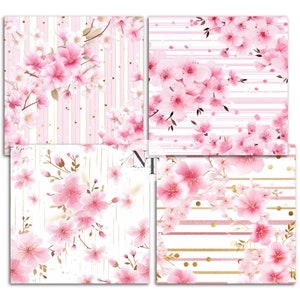 Cherry Blossom Digital Papers Sakura Paper Pack Spring Flower Scrapbook ...