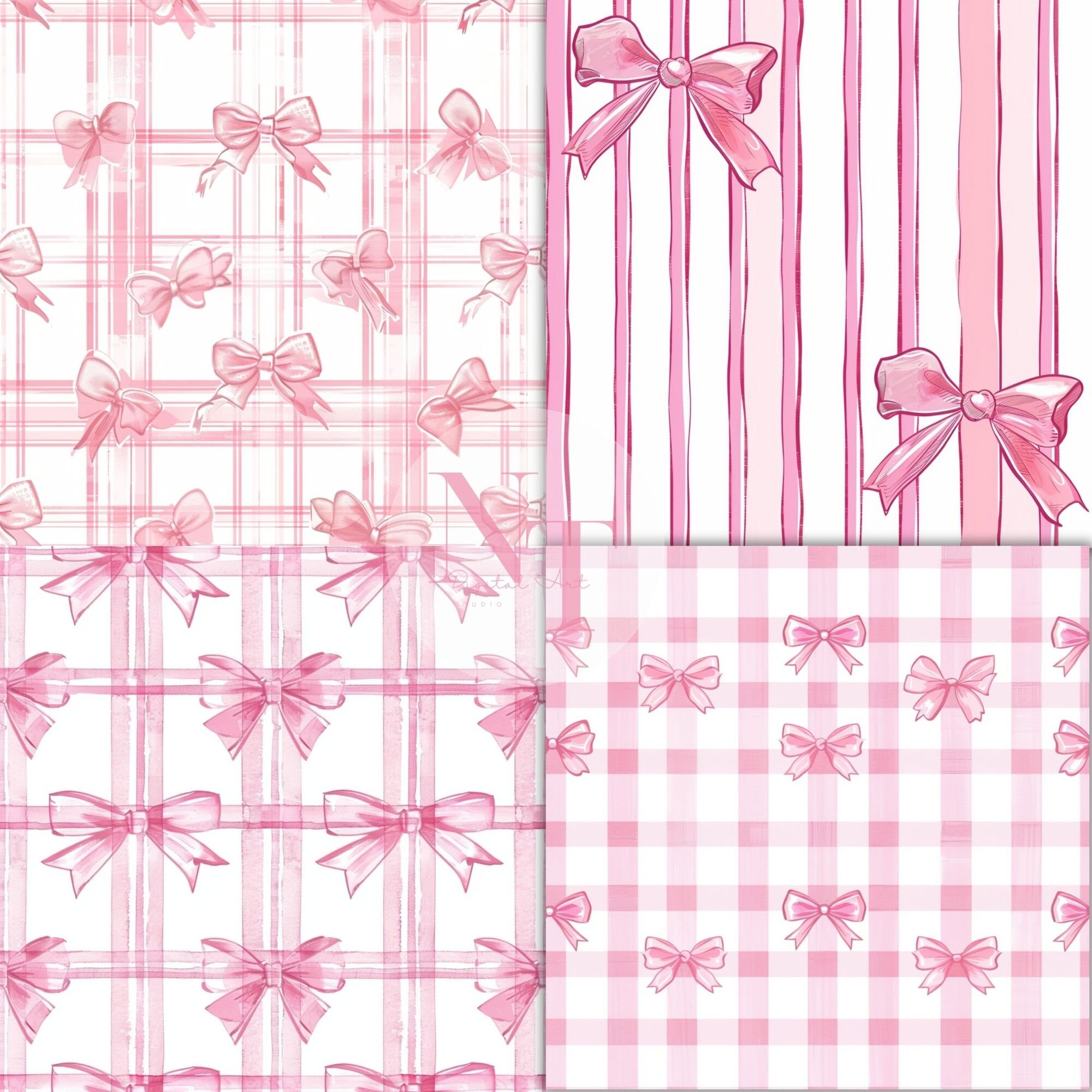 Pink Bow Coquette Digital Paper, Baby Shower Seamless Pattern, Nursery ...